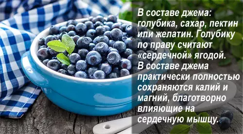 Ubume kunye nepropathi eluncedo ye-Blueberry jam