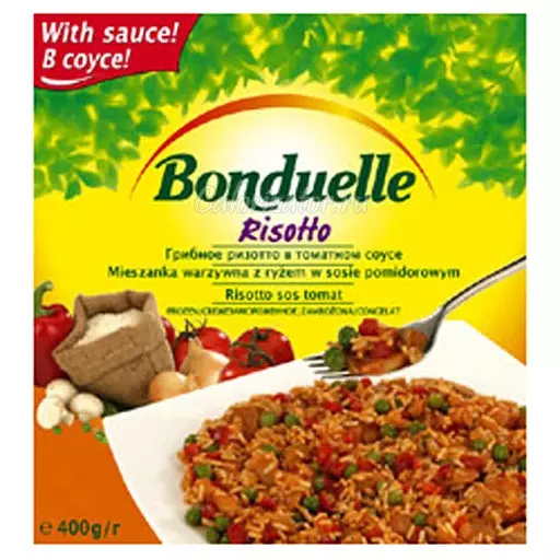 Mushroom Risotto Bonduel en salsa de tomate - Calorie, propiedades útiles, beneficios e danos, descrición