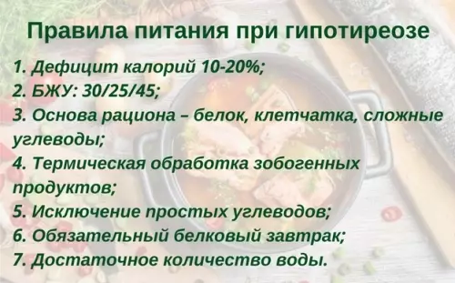 Sheria ya chakula kwa kupoteza uzito katika hypothyroidism.
