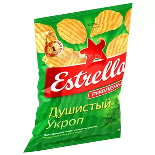 Estrella chips scented dill - calorie, kapaki-pakinabang na mga katangian, mga benepisyo at pinsala, paglalarawan
