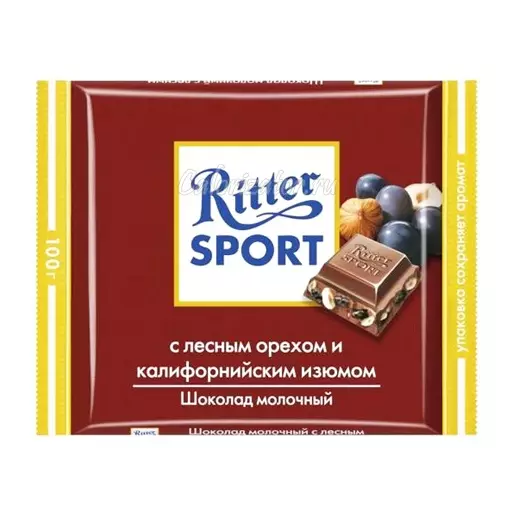 Ubisi lwe-Chocolate Ritter Sportbis nge-Walnut yamahlathi kanye namaCalifornia omisiwe