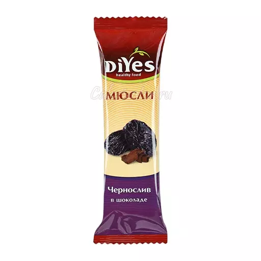 Bar saka Muesli Diyes Prunes ing coklat