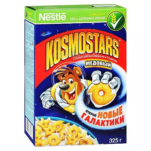 Tilbúinn morgunverður Nestle Kosmostars Stars og Galaxy Honey - Calorie, Gagnlegar eignir, Hagur og skaða, Lýsing