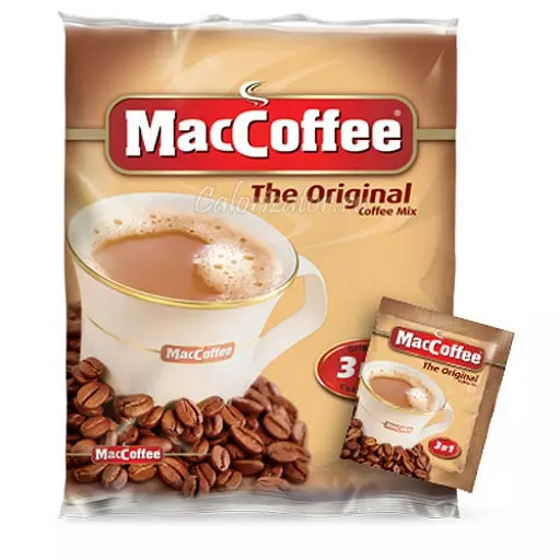 Coffee cabniinka Maccoffee asalka L. 3 ee 1 - calorieness, guryaha faa'iido, faa'iidooyinka iyo dhibaato, description