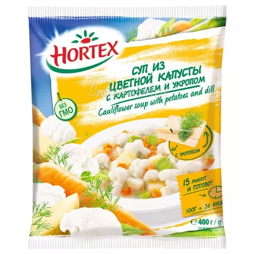 உருளைக்கிழங்கு மற்றும் டில் உடன் காலிஃபிளவர் இருந்து Hortex சூப்