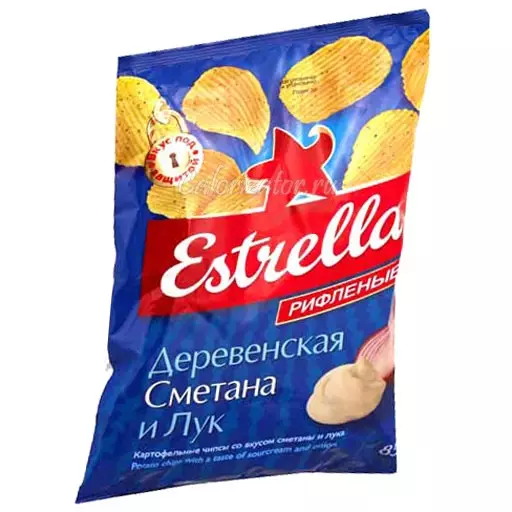 I-ESTERFA Chips Rumsustic Fream kunye ne-Anyanisi - ikhalori, i-calorie, iipropathi eziyingenelo, izibonelelo kunye nengozi, inkcazo