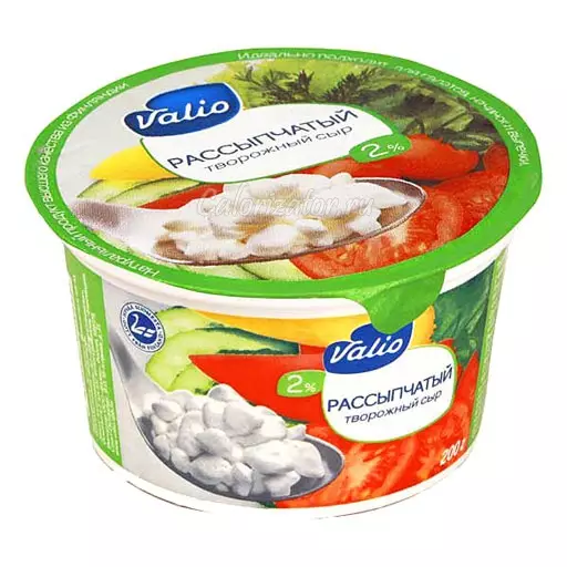 Valio Pendir əzilən Curd 2% - Calorie, faydalı xüsusiyyətləri, faydaları və zərər, təsviri