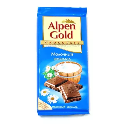 La xocolata Alpen Or Llet - calories, propietats beneficioses, beneficis i danys, vista