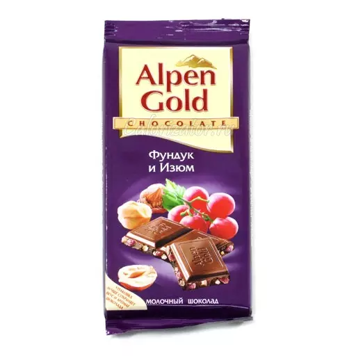 Alpen Gold Chocolate Hazelnut และ Raisins - แคลอรี่คุณสมบัติที่มีประโยชน์ประโยชน์และอันตรายรายละเอียด