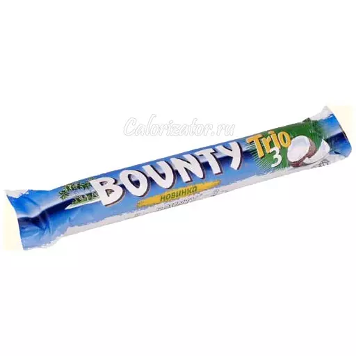 ຊອກໂກແລດ Bounty Trio - ພະລັງງານ, ຄຸນສົມບັດທີ່ເປັນປະໂຫຍດ, ຜົນປະໂຫຍດແລະເປັນອັນຕະລາຍ, ອະທິບາຍ