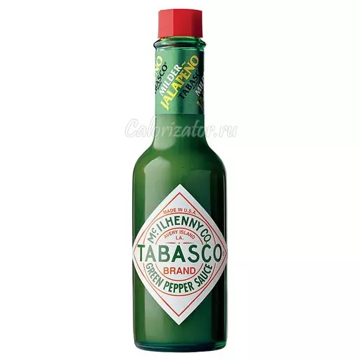 Tabasco Green Green Saucce - ကယ်လိုရီ, အသုံးဝင်သောဂုဏ်သတ္တိများ, အကျိုးကျေးဇူးများနှင့်အန္တရာယ်,