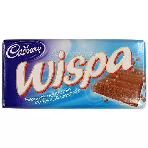Wispa Chocolate Məsaməli Milk - Calorie, faydalı xüsusiyyətləri, faydaları və zərər, təsviri