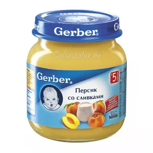 Puree Gerber桃子用奶油 - 卡路里，有利的屬性，益處和傷害，描述